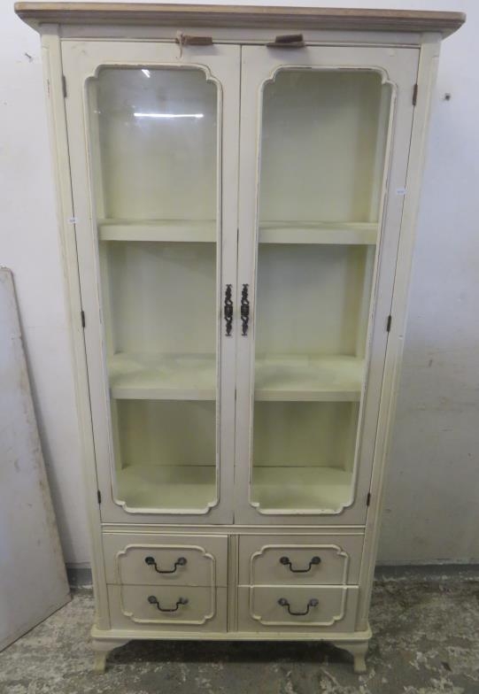Cream Painted Display Cabinet with 4 short drawers to base, 2 glazed ...