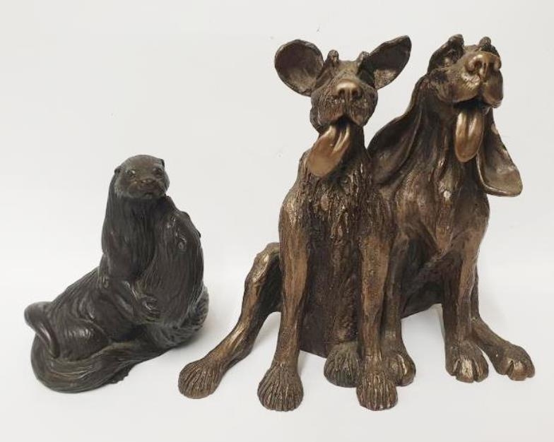 Frith Sculpture of 2 seated bronze effect dogs approx. 17cm H ...