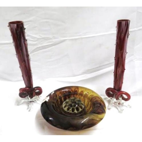 Pair of Specimen Vases, red & white cased, clear glass approx. 33cm H ...