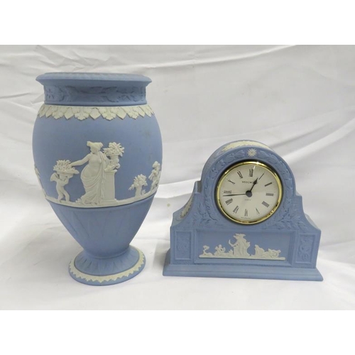 Wedgwood Jasperware Mantel Clock & Baluster Shaped Vase approx. 20cm H (2)