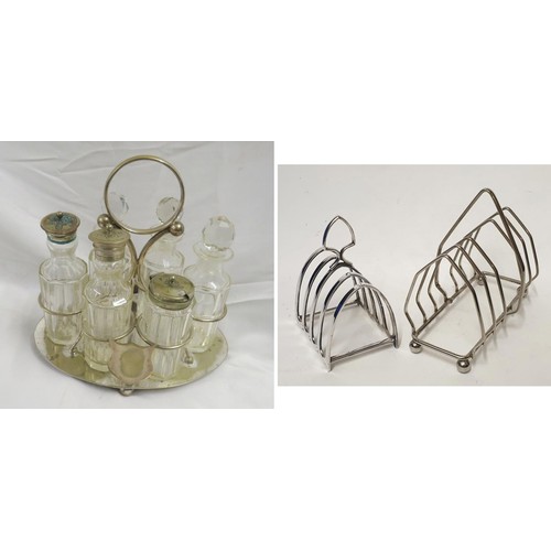 Silver Plated 6 Bottle Cruet on stand, 2 Silver Plated Toast Racks, 7 ...
