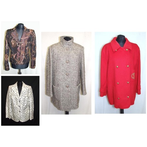 Ladies Basler Taupe Herring Bone Tweed Coat size 44 & Jaeger Red Wool ...