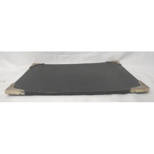 Silver Mounted Desk Tray, black vinyl finish, baize base approx. 44cm x ...
