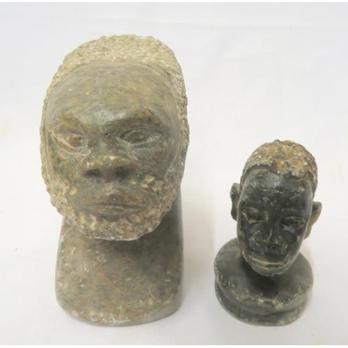 2 African Shona Carvings, busts/figure heads approx. 10cm & 7cm H (2)