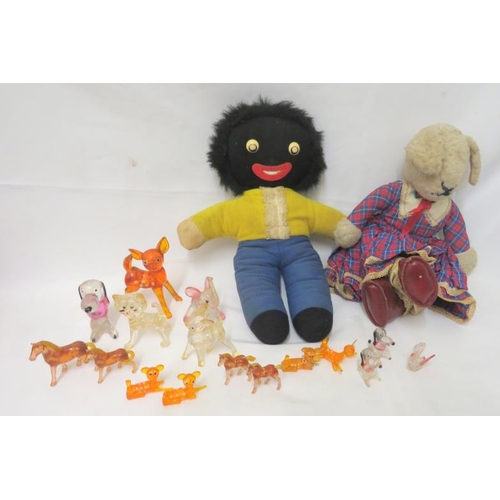 Golly Doll, rabbit & vintage plastic animals (1 Box)