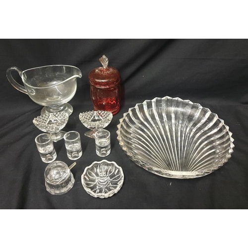 Shell Shaped Crystal Glass Bowl, 2 salts, jug, cranberry glass pot ...