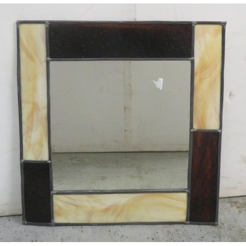 Stained Glass Wall Mirror approx. 45cm x 46cm with cream & deep red ...