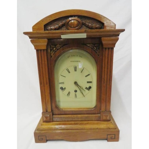 BM Pyke & Son Birkenhead 3 Train Yew Wood Mantel/Bracket Clock approx ...