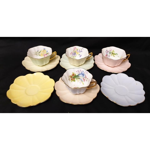 Shelley Harlequin Tea Set, cream, pink, blue & green with internal ...