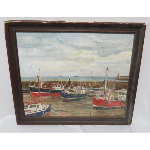 Framed Oil on Board Folkestone Harbour, signed Don Elliott 1984, 65cm x ...