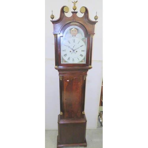 2 Train Mahogany Lomax Blackburn Longcase Clock with painted dial, moon ...