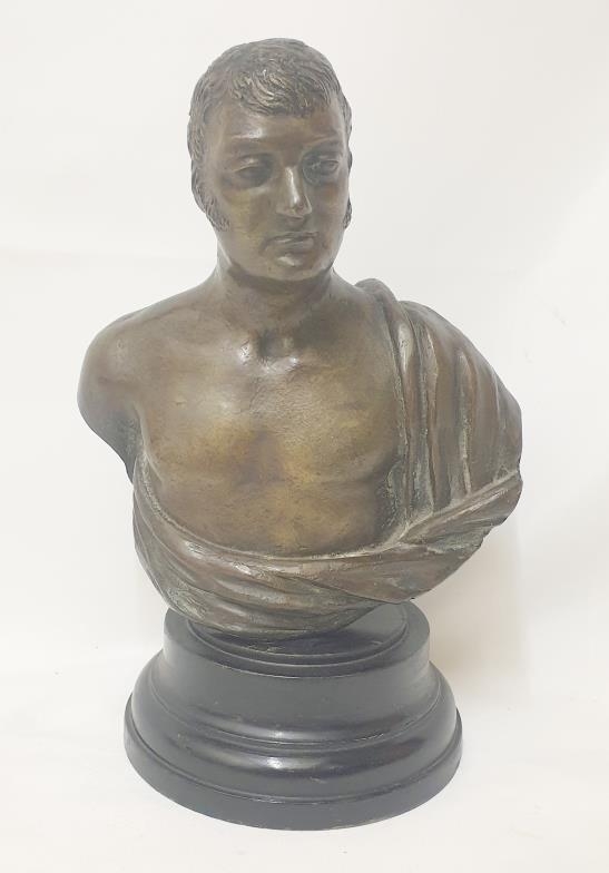 Bronze Bust Depicting a Roman Figure, partially clad clothing approx ...