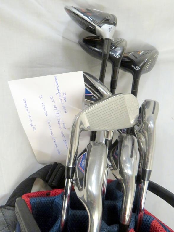 Red & Blue Waterproof Rife Golf Bag & set of 6 black cat irons, 2 Woods ...