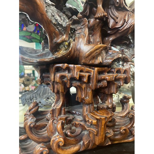 Exceptionally Fine Japanese Root Carving, bearded deity sitting on ...