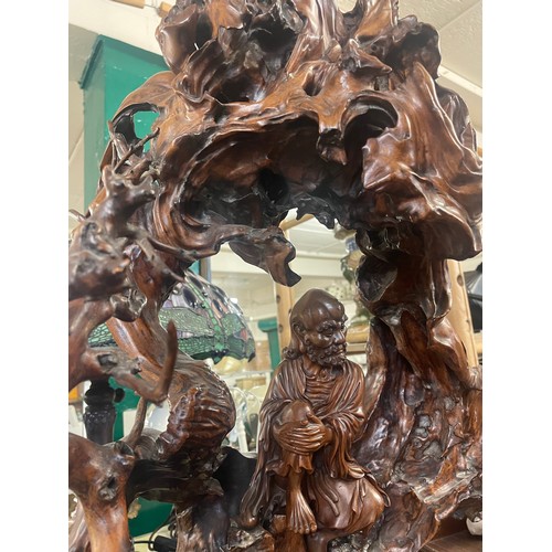 Exceptionally Fine Japanese Root Carving, bearded deity sitting on ...