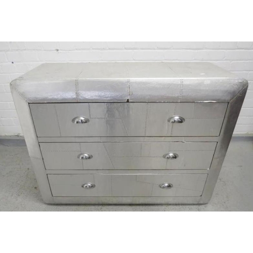 Metal Clad Chest of Drawers, 3 long drawers with cup handles approx ...