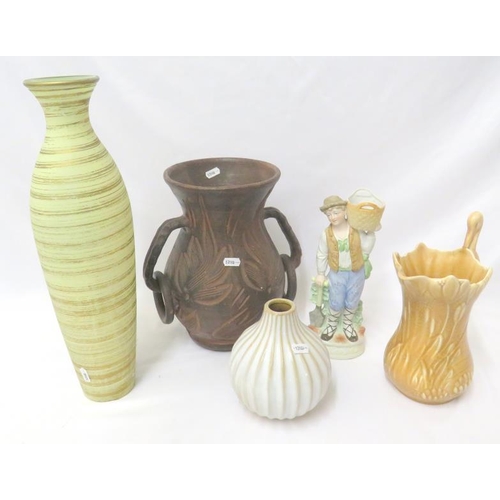 Brown Pottery 2 Handled Vase, Parian/Bisque pottery figure of a boy ...