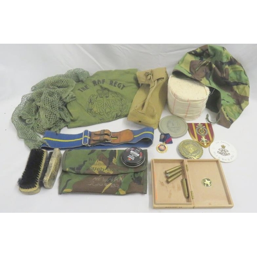 Box of Military Items incl. RAF Regiment T-shirts, hood, net, bandages ...