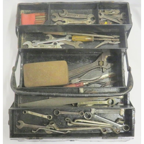 BDS Black Metal Cantilever Toolbox containing spanners, drill bits etc.