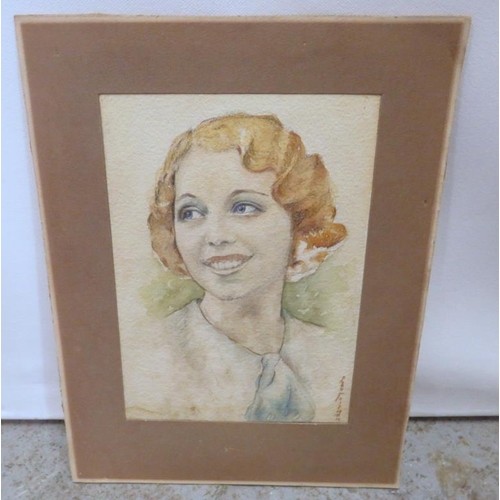 Mounted Watercolour Sketch signed Alan Foreman, young lady, approx ...