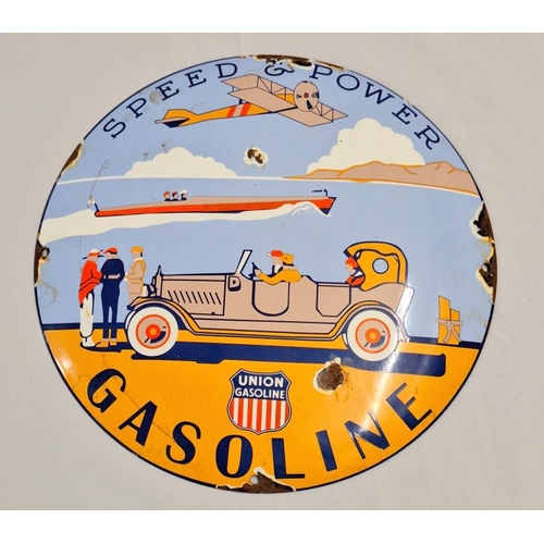 Vintage Enamelled Union Gasoline Advertising Sign/Disc approx. 31cm dia.