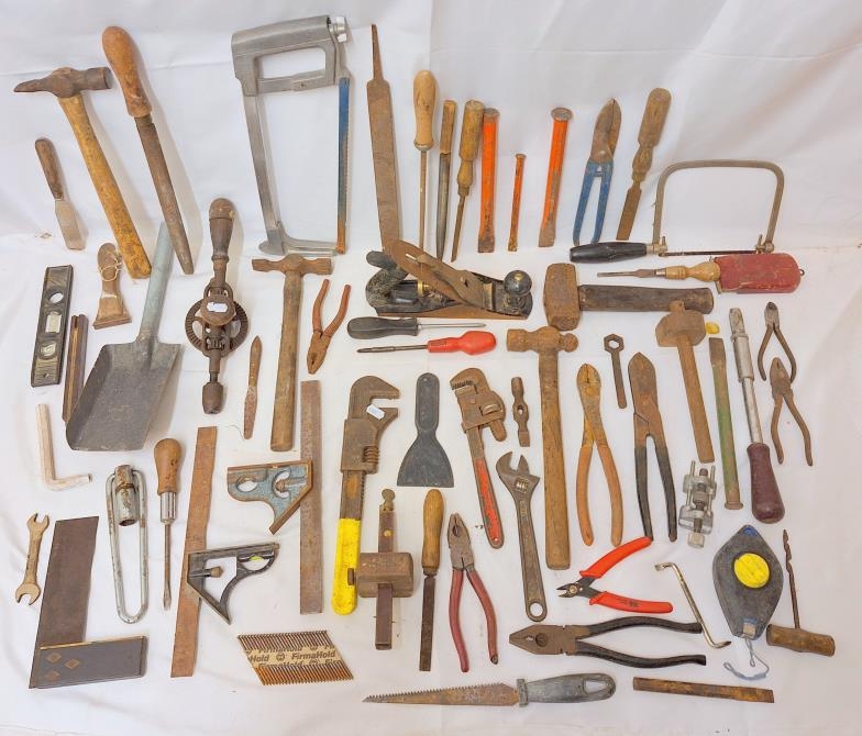 Vintage Tools incl. hand drill, plane, screwdriver, hammer, file/rasp ...