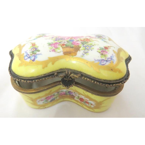Sevres Yellow Box & Cover decorated with flowers & baskets approx. 10cm ...