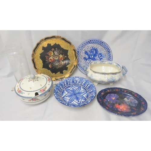 Wooden Painted Gilt & Black Tray, Booths covered dish, blue & white ...