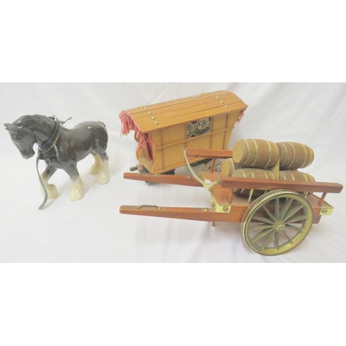 Ceramic Horse & Cart Carrying Barrels & Gypsy Caravan approx. 22cm H ...