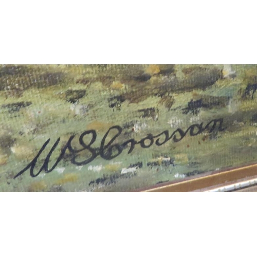 Oil on Board Train on viaduct bridge going over harbour with boat ...