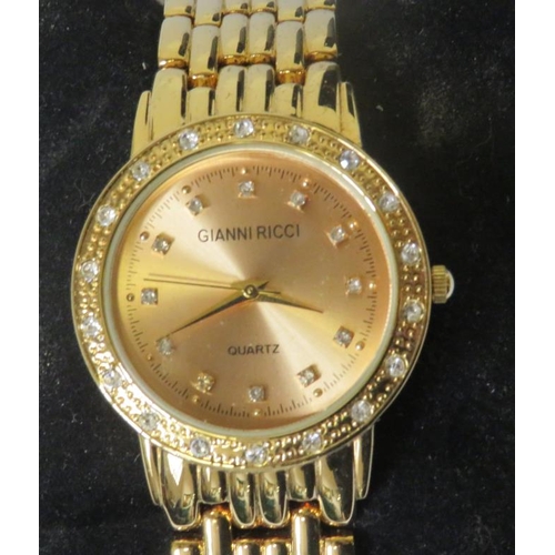 Gianni Ricci Gents Gilt Evening Watch with white stone set bezel & dial ...