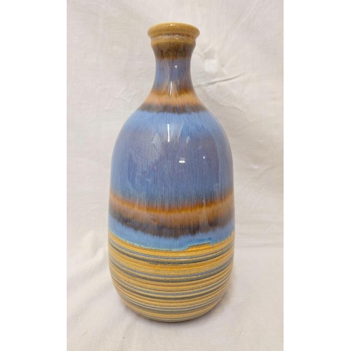 Denby Bottle Vase with striped & textured base, blue & brown, mottled ...