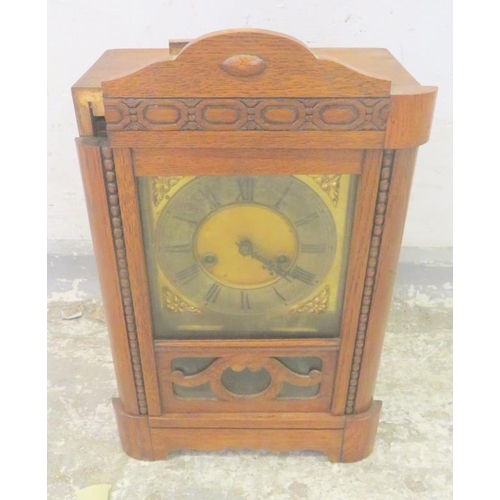 Mid Oak Mantel Clock, chapter ring with Roman numerals, gilt centre, 2 ...