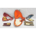 Cased Meerschaum pipes, sheroot holders decorated with a man in a hat ...
