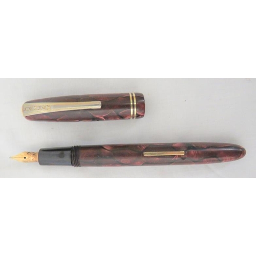 Burnham no. 56 Red Marble Cased Fountain Pen, lever fill with 14ct nib