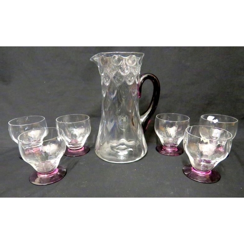 Glass Lemonade Set, dimpled glass jug with amethyst glass handle approx ...