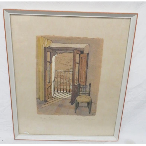 F/g Pen & Watercolour Olijas? Catalonia signed Ronald Rutherford, 45cm ...