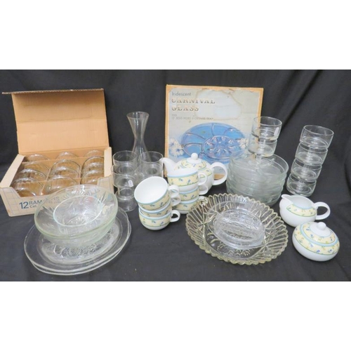 Pyrex Ramekins, Carnival glass sundae dishes, hyacinth vase, clear ...