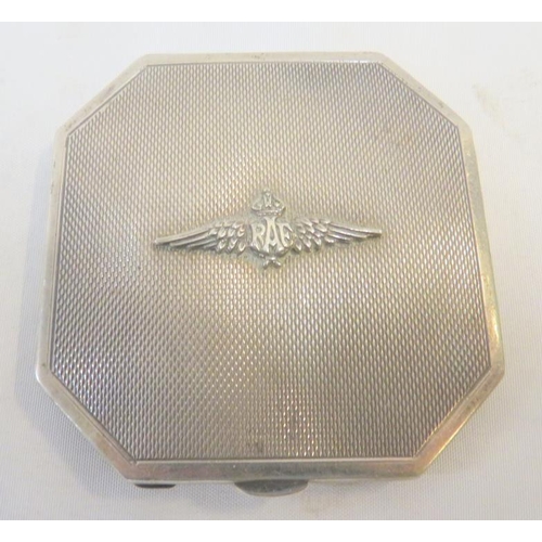 Small Engine Turned Silver Compact, no interior, set with RAF wings