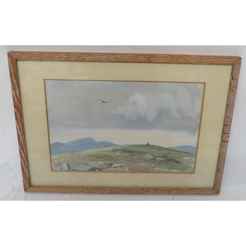 F/g Watercolour Landscape with small monument to distance on hillside ...