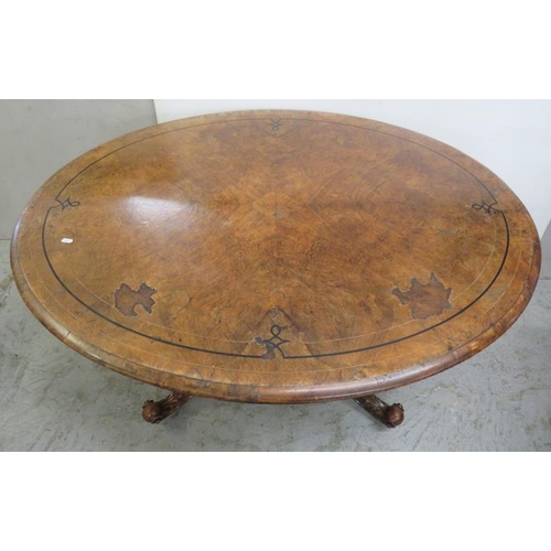 Victorian Oval Burr Walnut Centre Table on 4 castor supports with ...