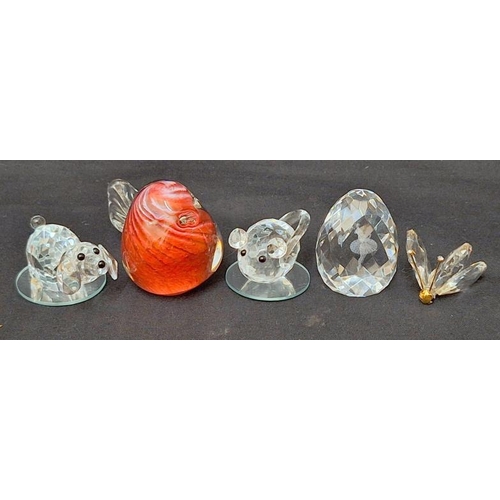 Glass/crystal Mouse, dog, butterfly, egg shaped crystal enclosing ...
