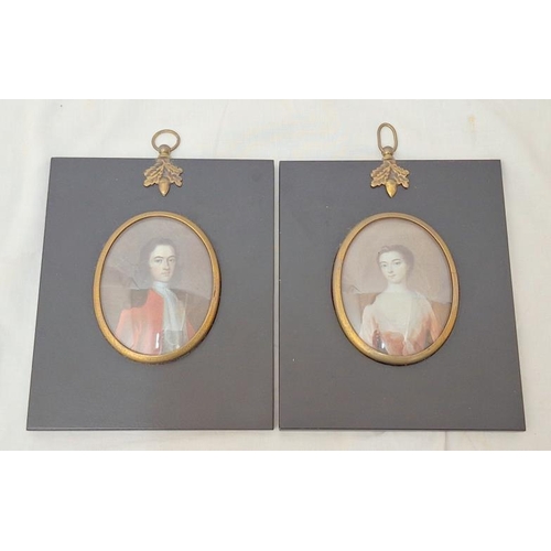 Pair of Miniature Prints in ebonised frames, domed glass, gentleman ...
