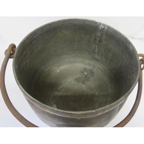 Large Cauldron with tinned interior, swing iron handle approx. 40cm dia ...