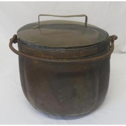 Large Cauldron with tinned interior, swing iron handle approx. 40cm dia ...