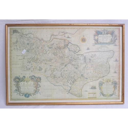 F/g Printed Map of Kent County approx. 43cm H x 63.5cm W (S4)