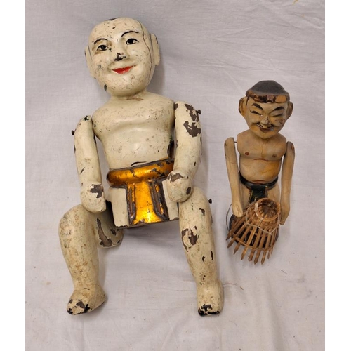 2 Reticulated Asian Carved & Painted Wood Puppet Figures, Vietnamese ...