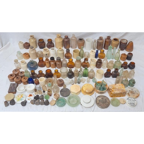 Stoneware & Glass Dug Bottles & Jars incl. Virol Bone Marrow, Pot Lid ...