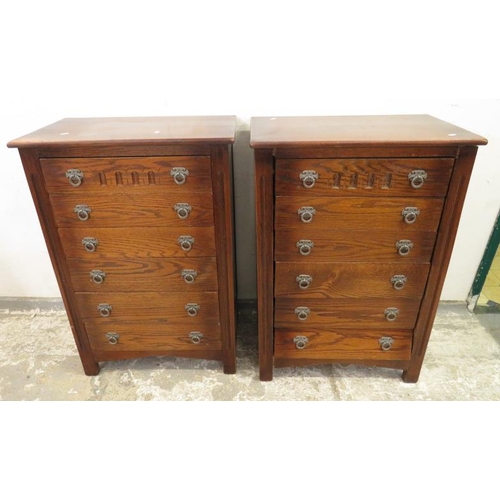 Pair of Chest of Drawers, 6 long drawers, silver ring handles approx ...