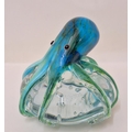 Octopus Glass Paperweight in blue & green with glitter over cased clear ...